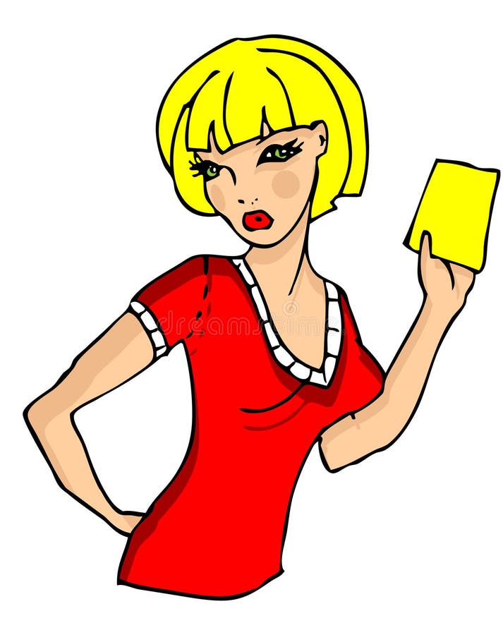 Girl with Yellow Card Cartoon Stock Illustration - Illustration of card ...