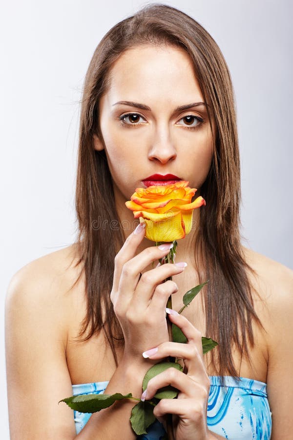 Girl with yellow rose stock image. Image of style, hair - 15195269