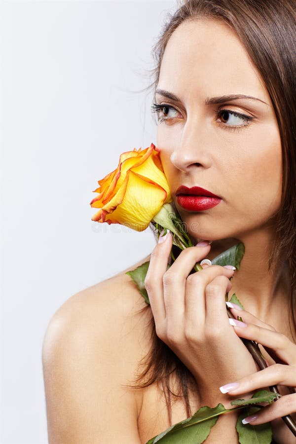 Girl with yellow rose stock image. Image of people, european - 15195287