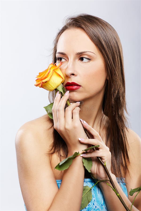 Girl with yellow rose stock photo. Image of european - 15881852