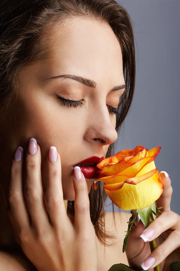 Girl with yellow rose stock image. Image of closed, girl - 17056231