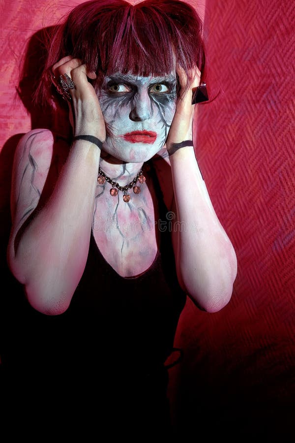 Girl Zombie Horror Against Red Wall Stock Image - Image of costume ...
