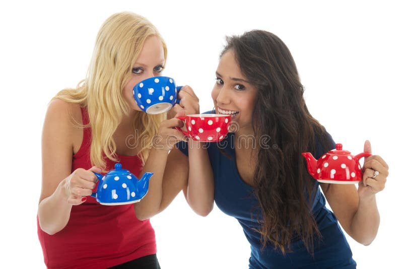 Girlfriends Fun while Drinking Tea Stock Photo - Image of drink, female ...