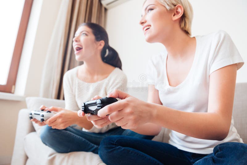 Girlfriends Playing Video Games Stock Image - Image of girl, smile ...