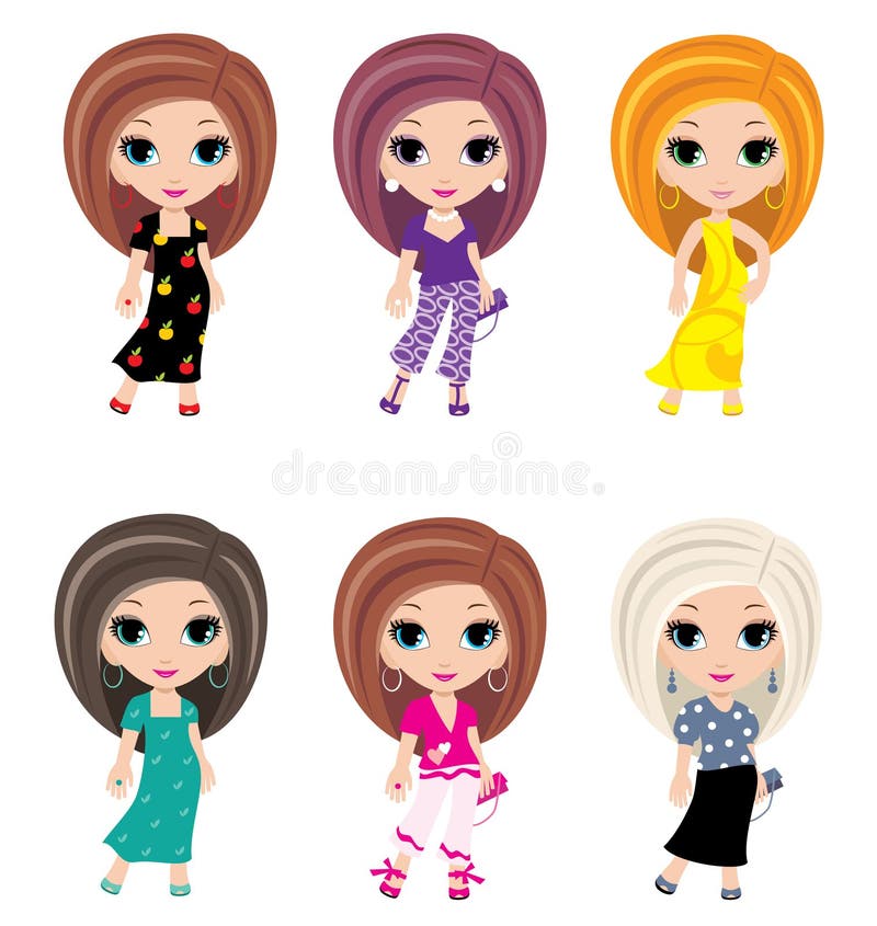 Girls Animated in Different Clothes Stock Vector - Illustration of ...