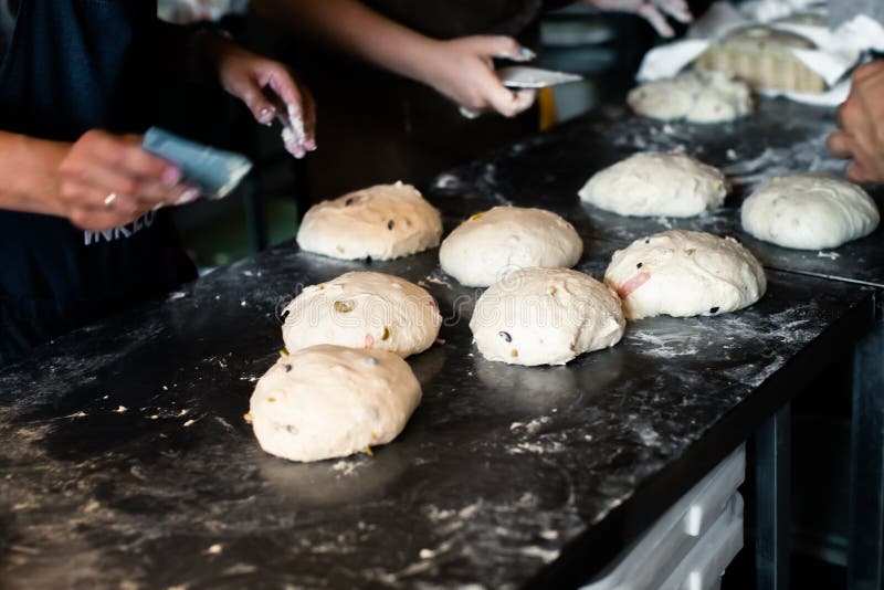 Girls Bakers Shape Bread on the Table Stock Photo - Image of food ...