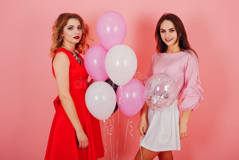 Girls with balloons stock image. Image of girls, happy - 142374743