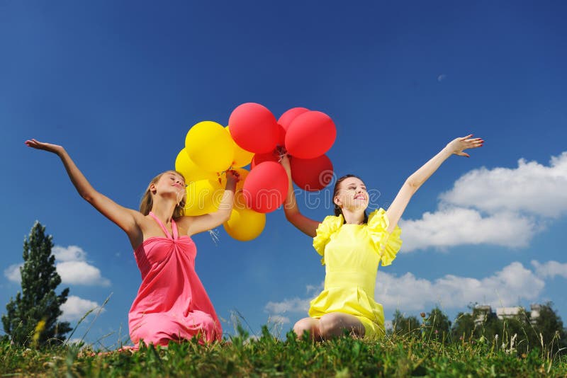 Girls with balloons stock image. Image of freedom, outdoors - 15107819