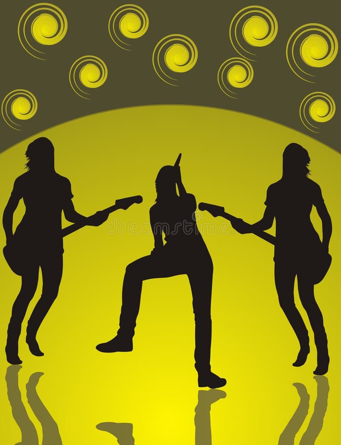 Girls Band Singing Song on the Stage, Musical Group Performing in Front ...