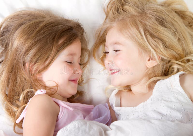 Girls in Bed Having a Sleep-over Stock Photo - Image of happy ...