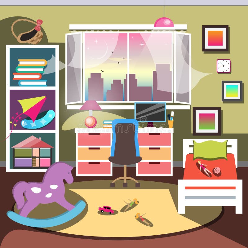 Cartoon Girls Bedroom Interior Design Stock Illustrations – 186 Cartoon ...