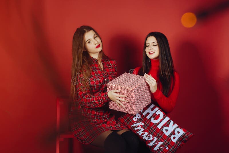 Girls with box stock image. Image of friends, adult - 171118535