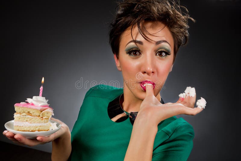 Girls with cake stock image. Image of creative, finger - 29569557