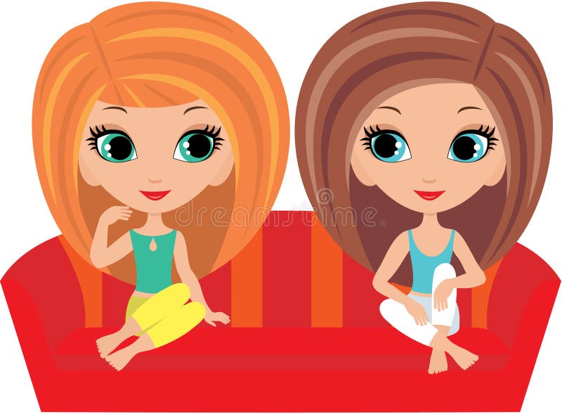 Girls Cartoon Talk on a Sofa Stock Vector - Illustration of person ...