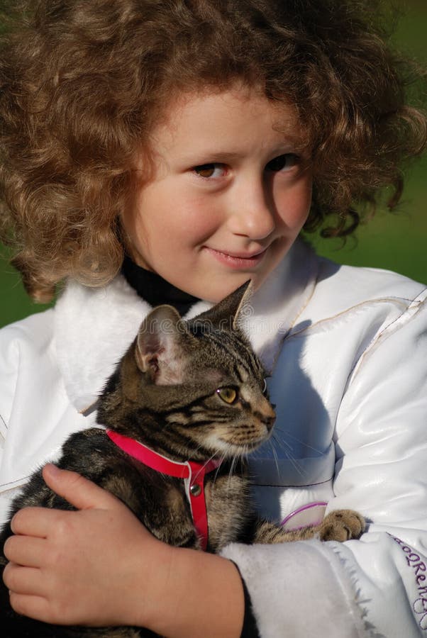 Girls cat stock photo. Image of holiday, daughter, offspring - 7202202