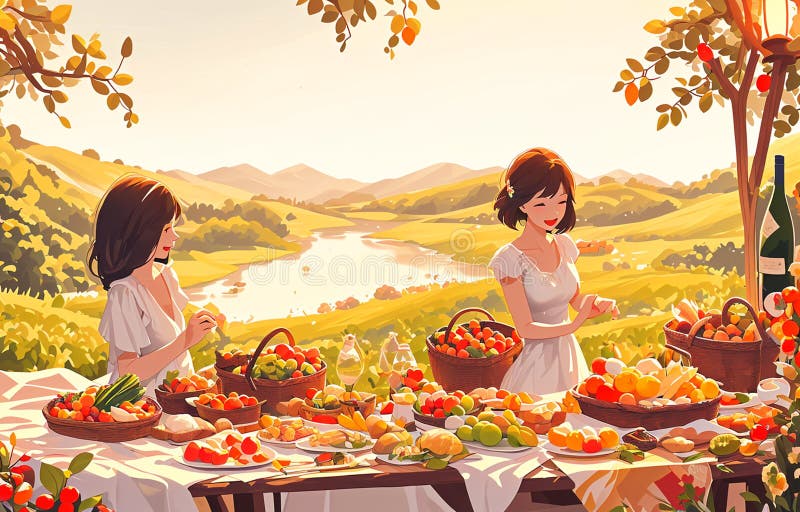 The Girls are Celebrating a Bountiful Harvest. AI Generated Stock ...