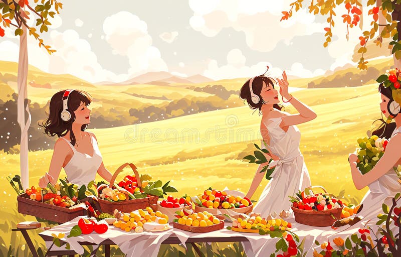 The Girls are Celebrating a Bountiful Harvest. AI Generated Stock ...
