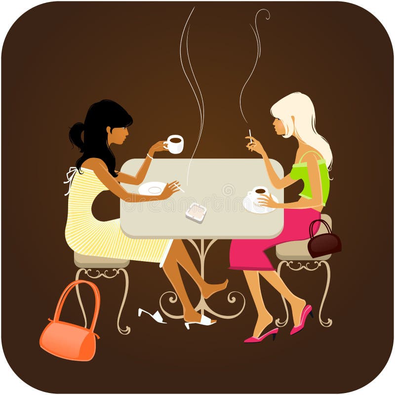 Girls chatting over coffee stock vector. Illustration of enjoy - 7453411