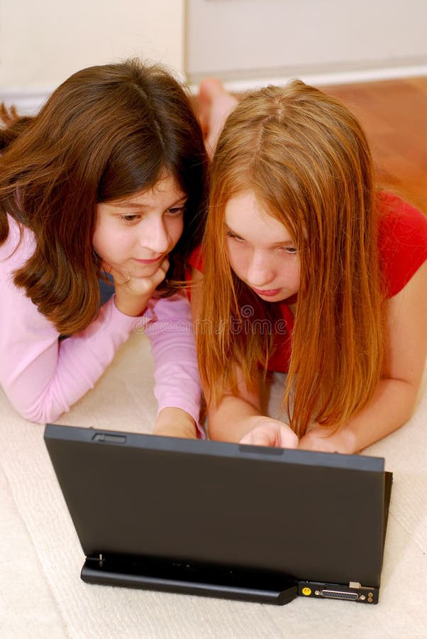 Girls computer stock photo. Image of pretty, childhood - 1614358