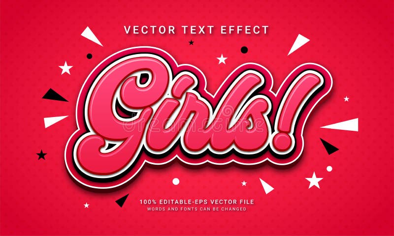 Girls 3d Text Style Effect Themed Little Kids Stock Vector ...
