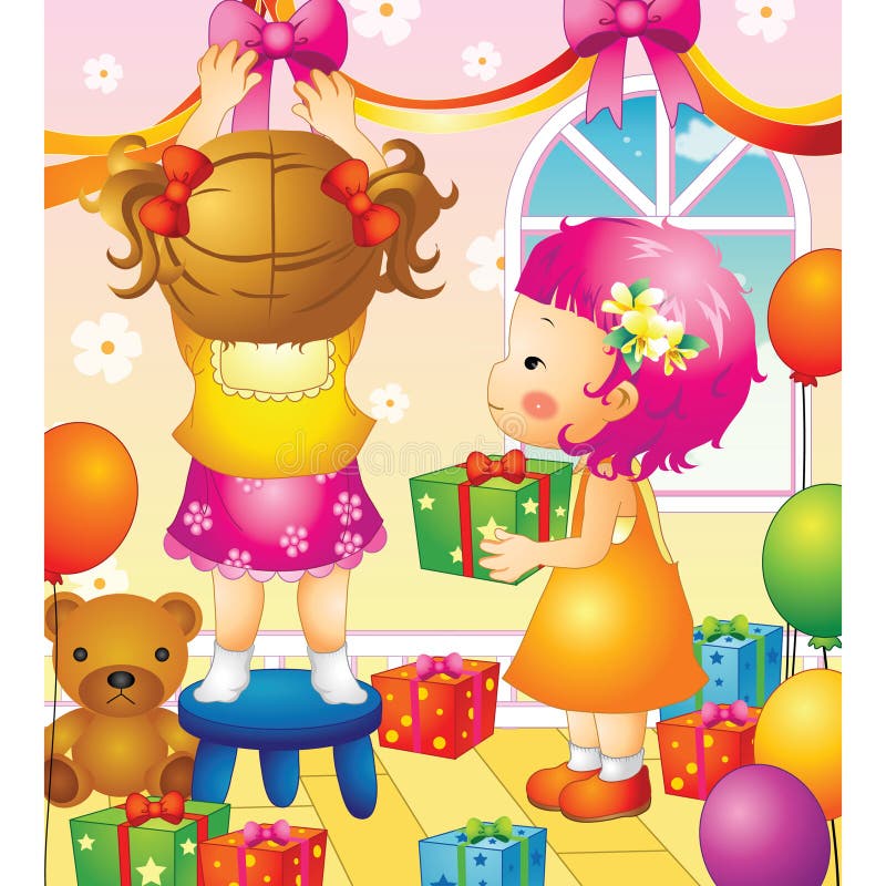 Girls with Decorating. Vector Illustration Decorative Design Stock ...