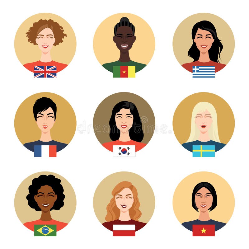 Girls of Different Nationalities Stock Vector - Illustration of icons ...