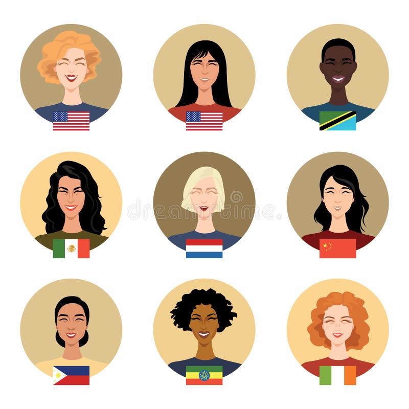 Girls of Different Nationalities Stock Vector - Illustration of design ...