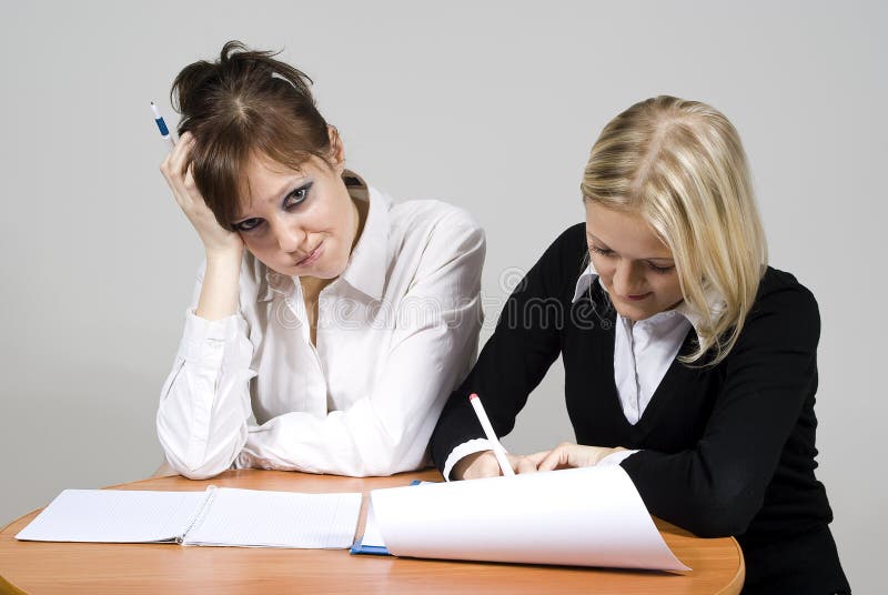 Girls Discontent Sign the Contract Stock Image - Image of clothing ...