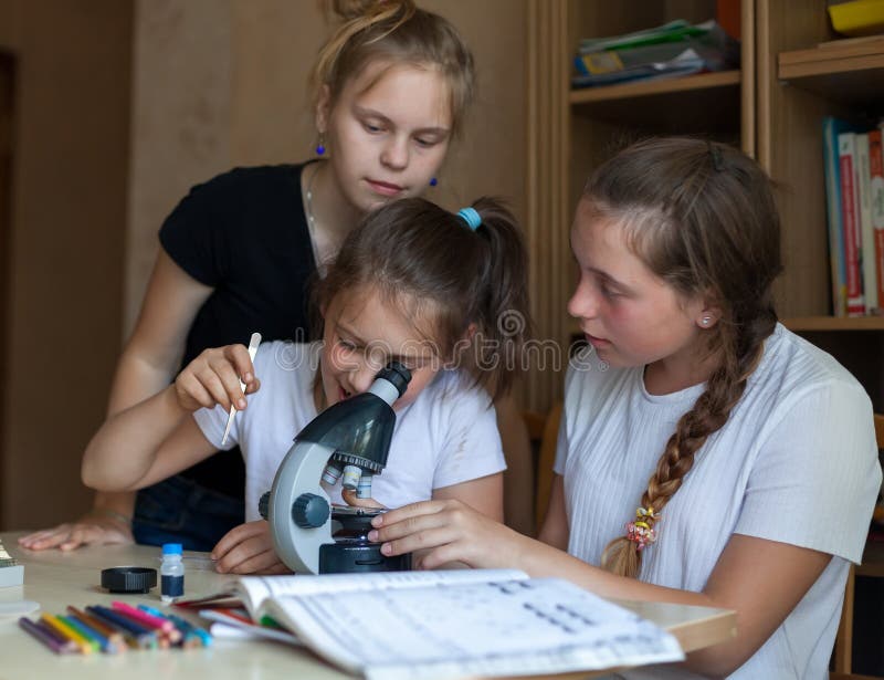 Girls Doing Homework at Table Stock Image - Image of lifestyle ...