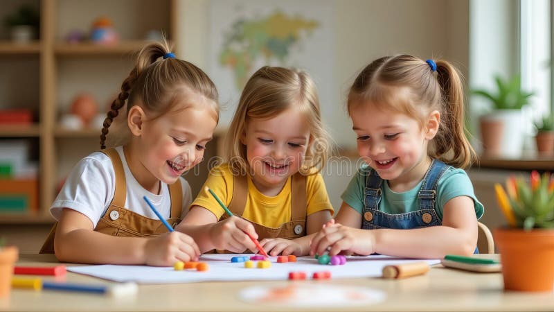 Girls are Drawing with Pencil in Classroom Learning Art, Education or ...