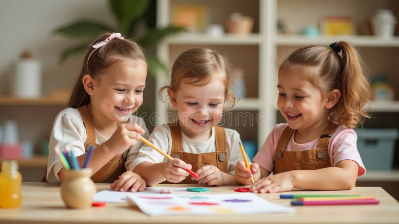 Girls are Drawing with Pencil in Classroom Learning Art, Education or ...