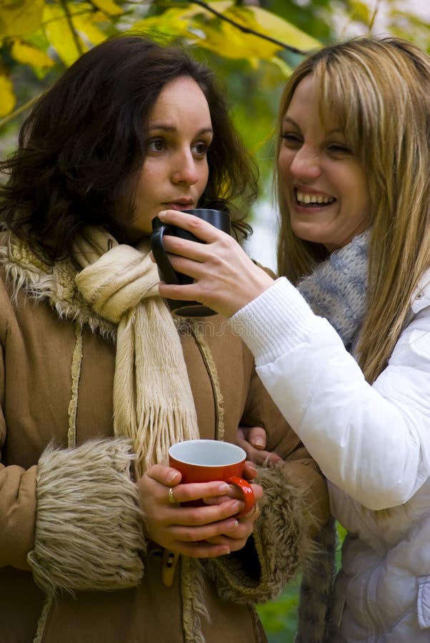 Girls drinking tea stock image. Image of brunette, holding - 11799639