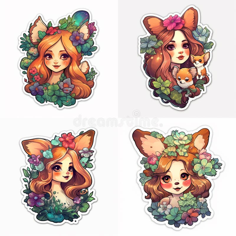 Girls with Ears Stickers stock illustration. Illustration of icon ...