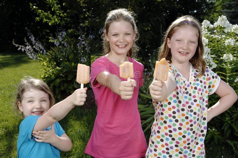 Group of Happy Kids Eating Fruit Ice Cream Stock Image - Image of cream ...