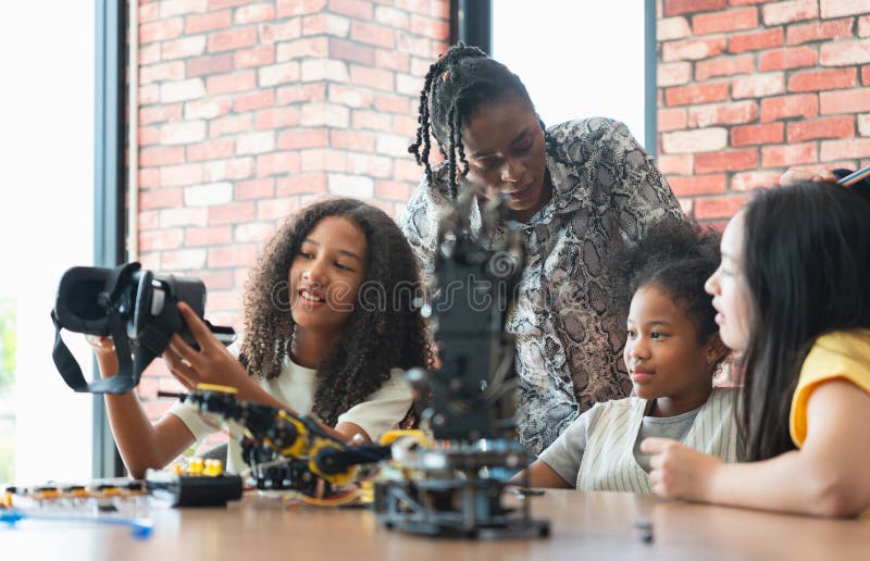 Girls Engaged in STEM Learning with Robotics and VR, Diverse Students ...