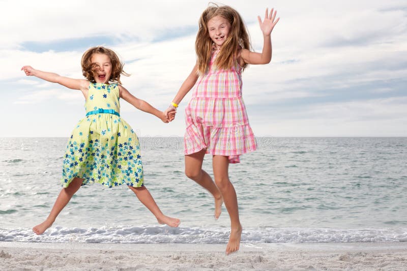 Girls Enjoy Summer Day at the Beach. Stock Image - Image of healthy ...