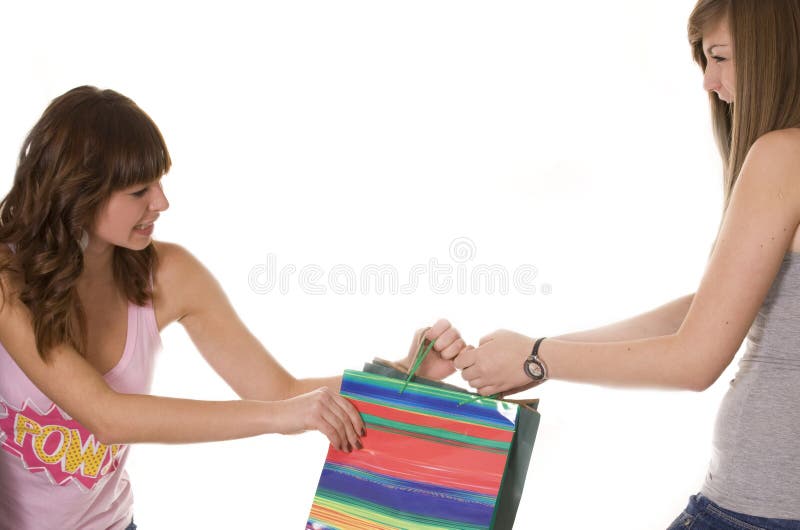 Girls Fighting Over a Shopping Bag Stock Photo - Image of casual ...