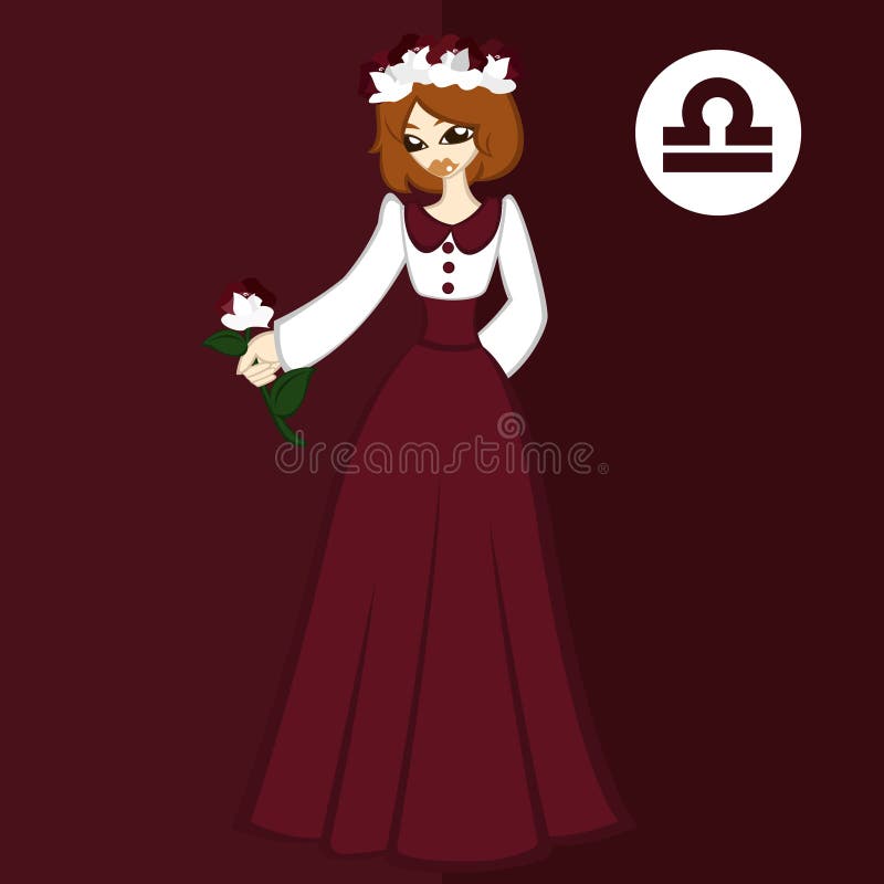 Girls Flat Style, Flower for Zodiac `Libra-Rose` Stock Vector ...