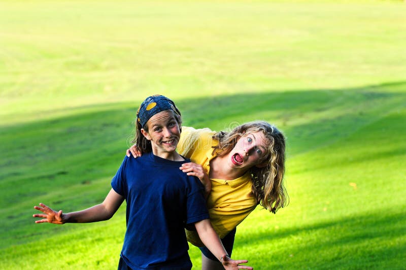 Girls fooling around stock image. Image of green, casual - 7143925