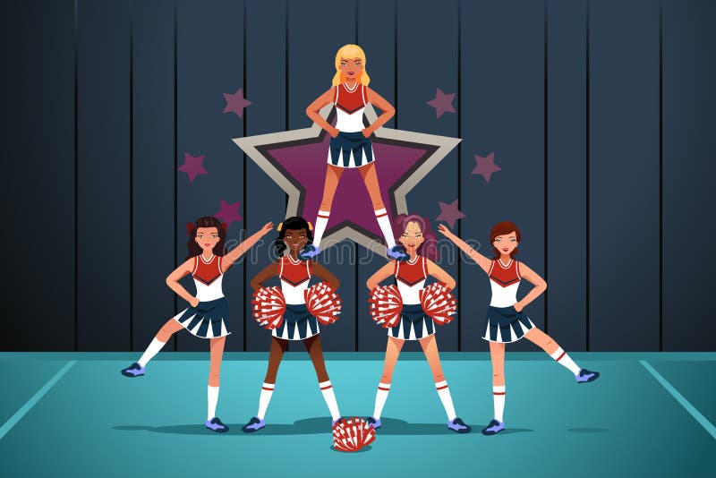 Girls in Formation during Cheerleading Competition Vector Illustration ...