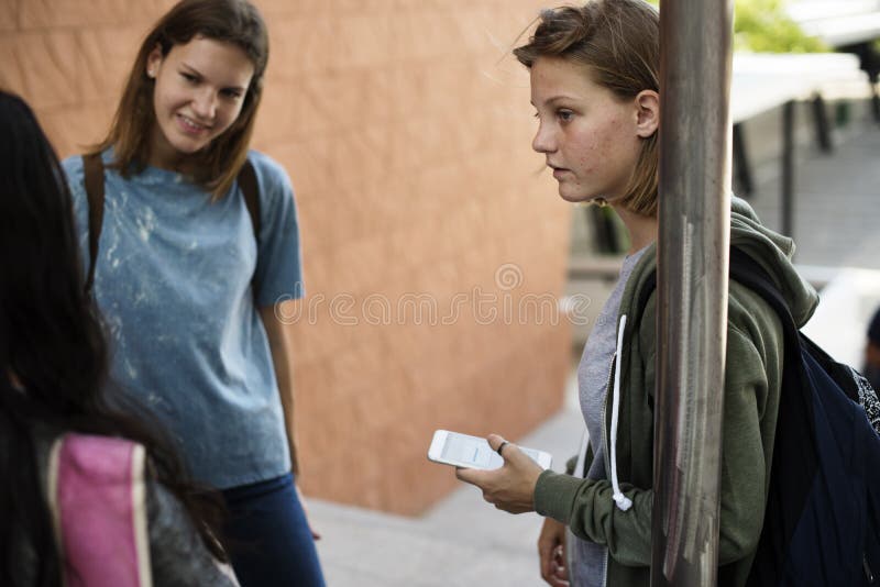 Girls Friends Talking Together on Staircase Stock Image - Image of ...