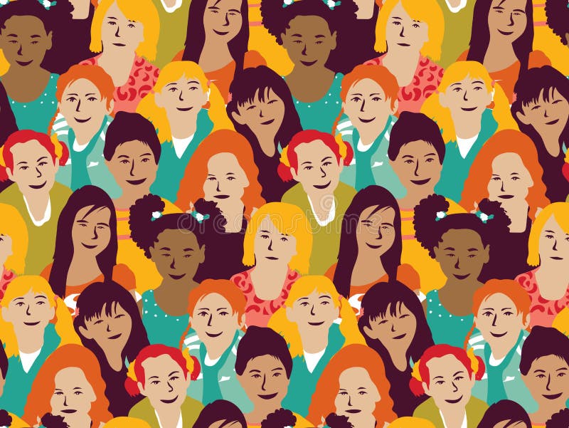 Girls Group and Crowd Seamless Pattern. Stock Vector - Illustration of ...