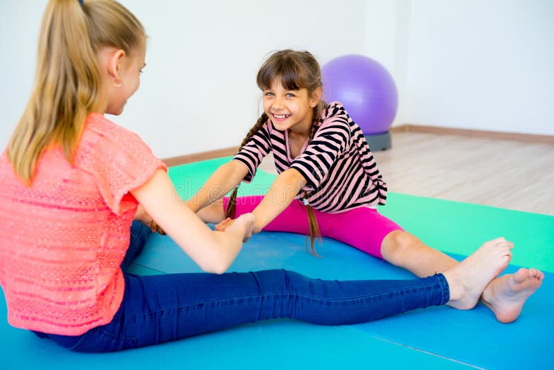 Girls in a gym stock image. Image of portrait, girl, happy - 99678819