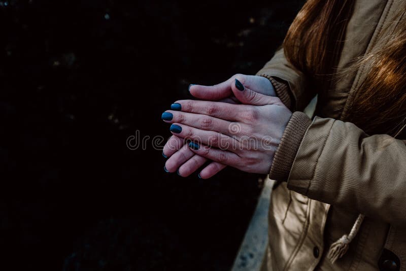 Girls hands in cold winter stock image. Image of hand - 163041603