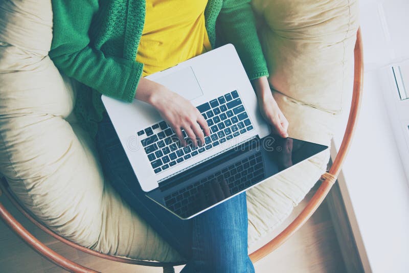 Girls hands with laptop stock image. Image of connection - 93902177