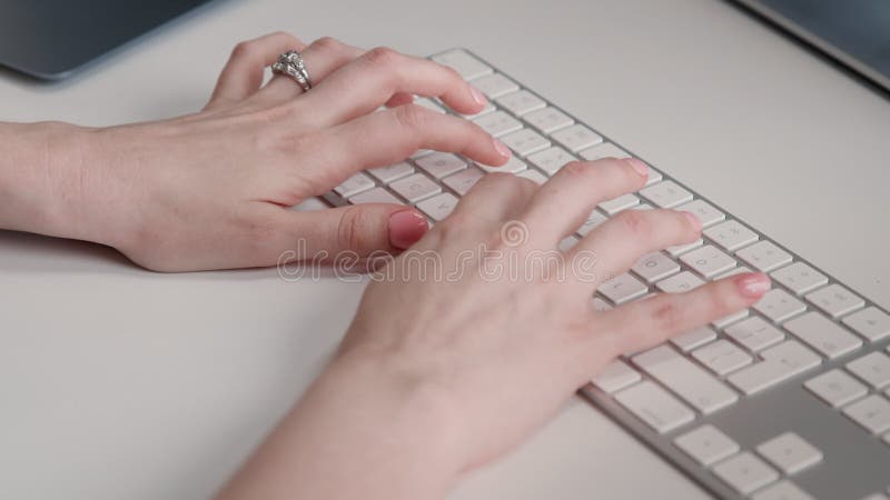 Girls Hands Typing on Keyboard. Girl Working in Office. Writing Email ...