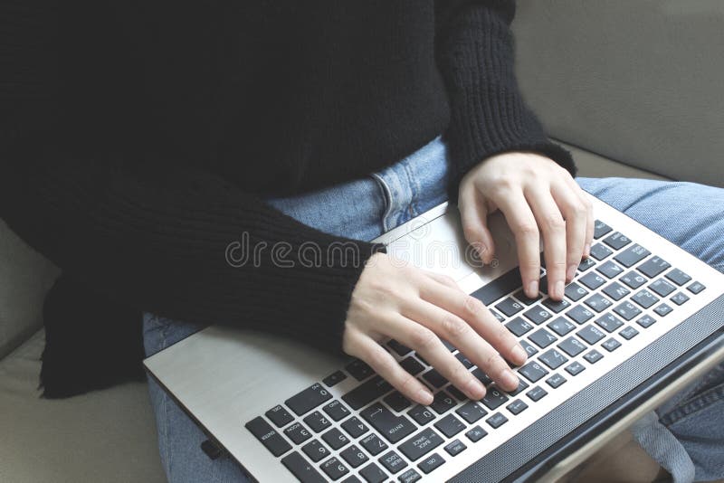 Girls Hands Working with Laptop. Stock Photo - Image of business ...