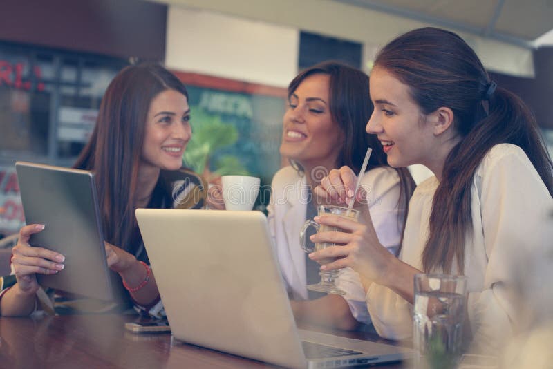Girls Have Fun on Coffee Break. Stock Photo - Image of cafe, drinking ...