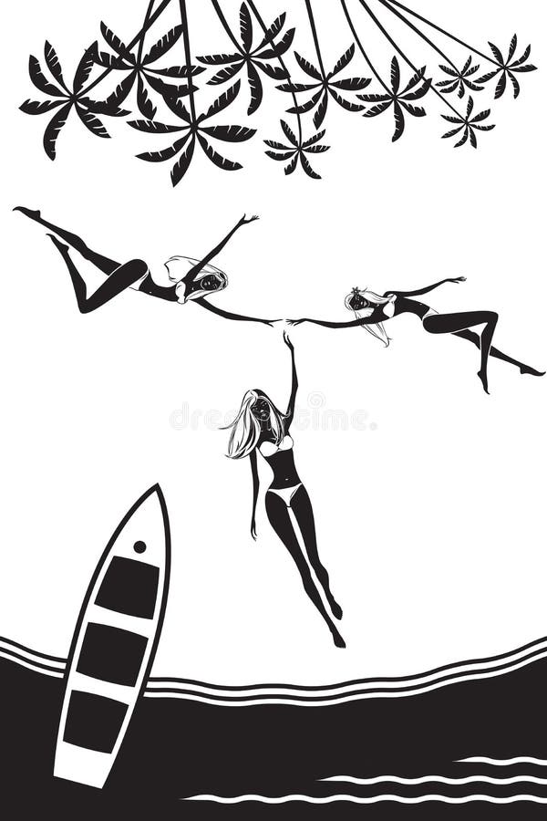 Girls Having Fun on the Beach Stock Vector - Illustration of enjoy ...