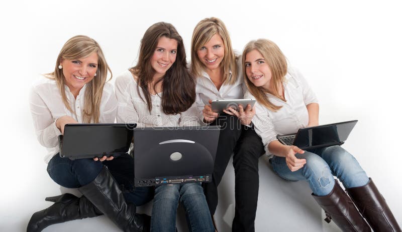 Girls Having Fun with Technology Stock Photo - Image of media, smiling ...